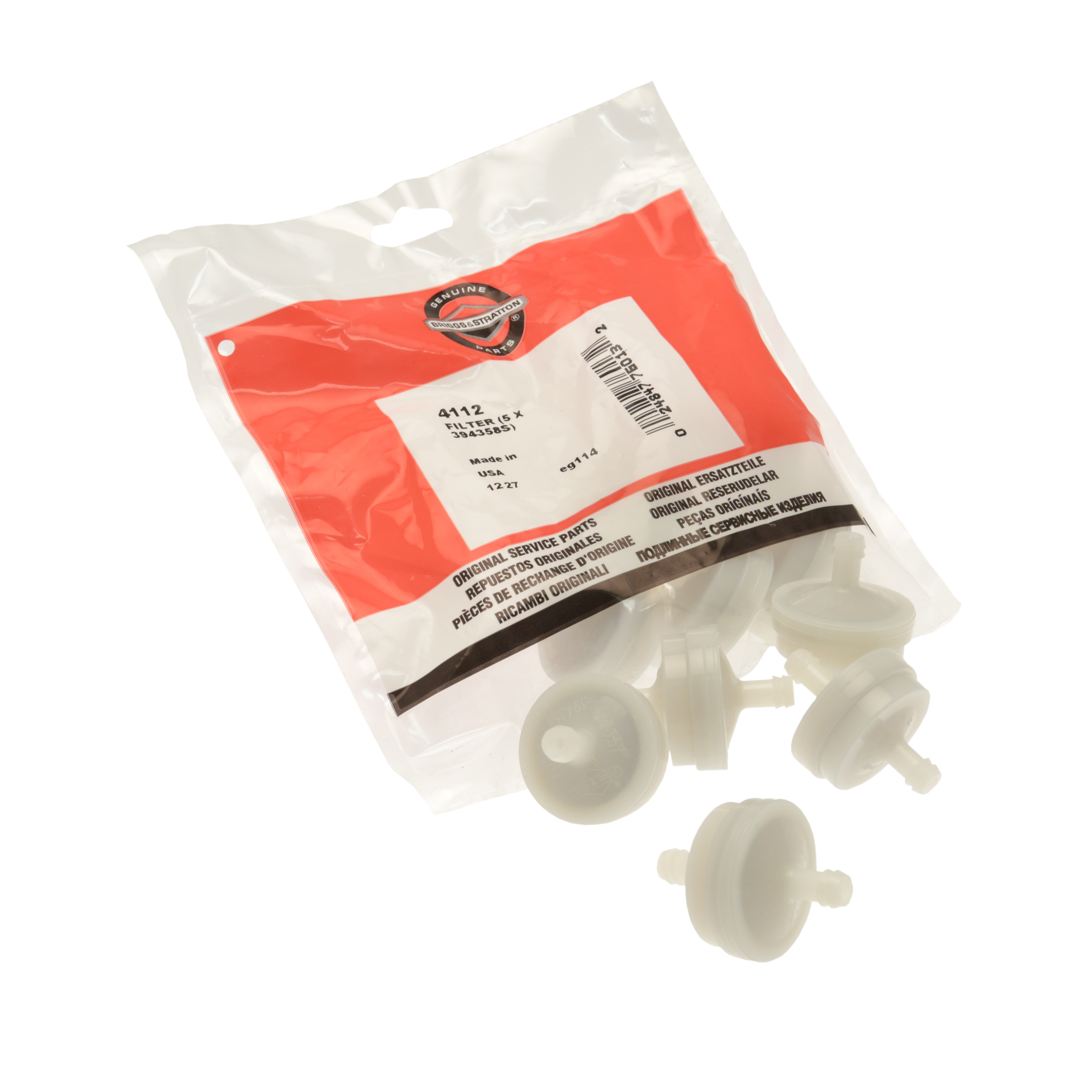 Genuine Briggs and Stratton part number 4112 Fuel-Filter (5 X 394358S)